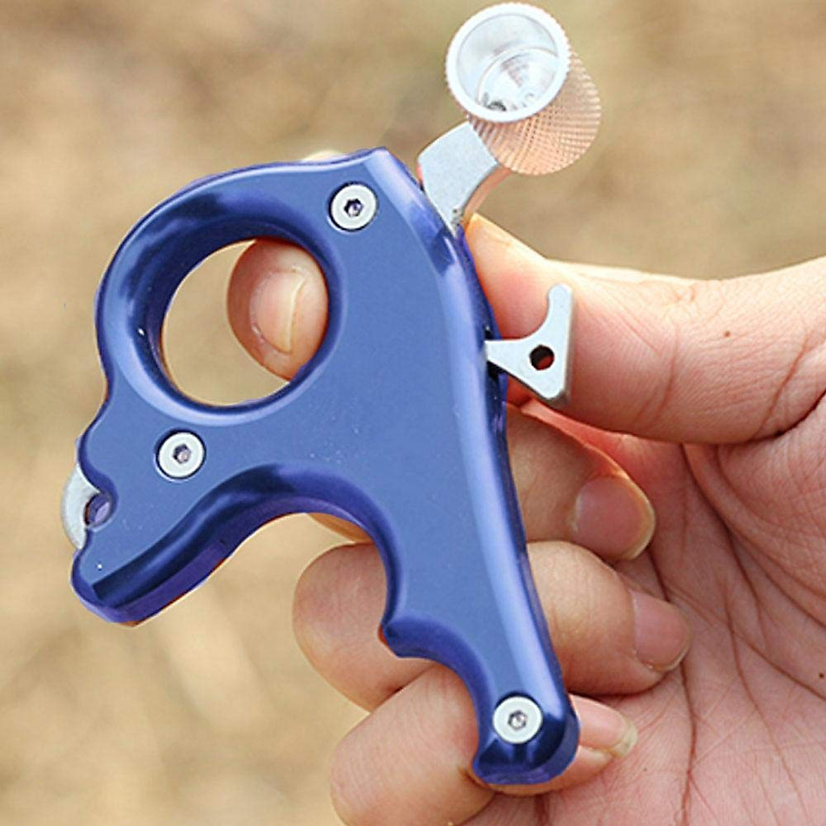 Zerone Archery Release Aids, 3 Finger Grip Thumb Caliper,Aluminum Alloy Bow Hinge Release for Compound Bow(Blue)