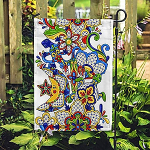 ZHIMI Mexican Traditional Talavera Pattern Moon Garden Flag Vertical Double Sided Yard Flag Polyester Banner Holidays Outdoor Decoration 12X18 inch