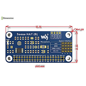 XYGStudy Sense HAT (B) I2C Interface Onboard Multi Powerful Sensors Including Gyroscope Accelerometer Magnetometer Barometer Temperature and Humidity Sensor for Raspberry Pi Series Boards