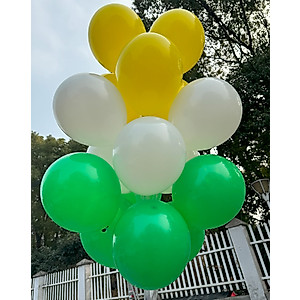JODIDI 100 Pcs 12 Inch Latex Balloons in Green, White and Yellow, Perfect for Spring, Children's Birthday, Summer, Graduation, St. Patrick's Day， Wedding and Baby Shower Party Balloons Decorations