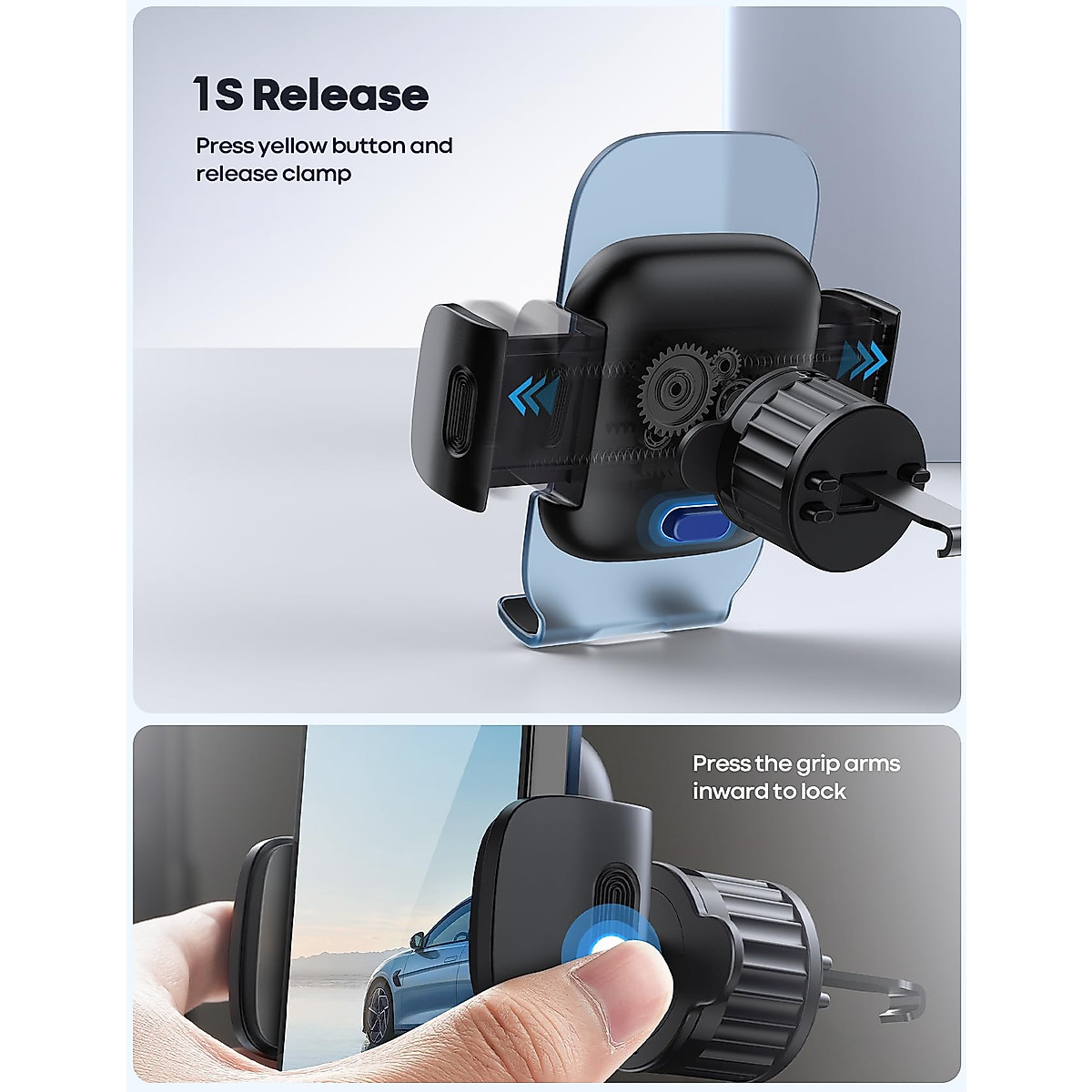 Lamicall Phone Holder Car Vent - Upgraded Spring Clip [Big Phone Friendly] Air Vent Cell Phone Mount for Car Hands Free Automobile Cradle Clip for iPhone, Android Smartphone, 4" to 7" Phone -Blue