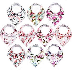 upsimples 10-Pack Baby Bandana Bibs Baby Girl Bibs for Drooling and Teething, Super Absorbent Bibs - Blossom Set