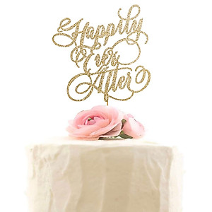 Happily Ever After Cake Topper - Glitter Wedding, Engagement, Bridal Shower, Bachelorette Party Decorations Gold