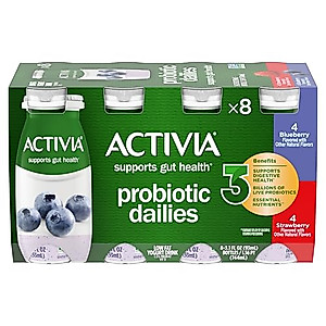 Activia Probiotic Dailies Strawberry and Blueberry Lowfat Yogurt Drinks, Delicious Daily Probiotic Yogurt Drinks to Help Support Gut Health, 8 Ct, 3.1 FL OZ
