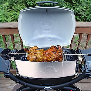 QuliMetal SUS304 Rotisserie Grill Kit Rotating Skewer Rotisserie Electric BBQ Grill Roaster Rotisserie Motor Kit Chicken Rotisserie Replace Weber Q Rotisserie Fits Weber Q200,Q220,Q2000,Q2200,2400