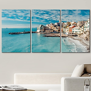 wall26 Canvas Print Wall Art Set Coastal Italian Cityscape Nature Wilderness Photography Realism Rustic Scenic Relax/Calm Multicolor for Living Room, Bedroom, Office - 24"x36"x3 PanelsPanels