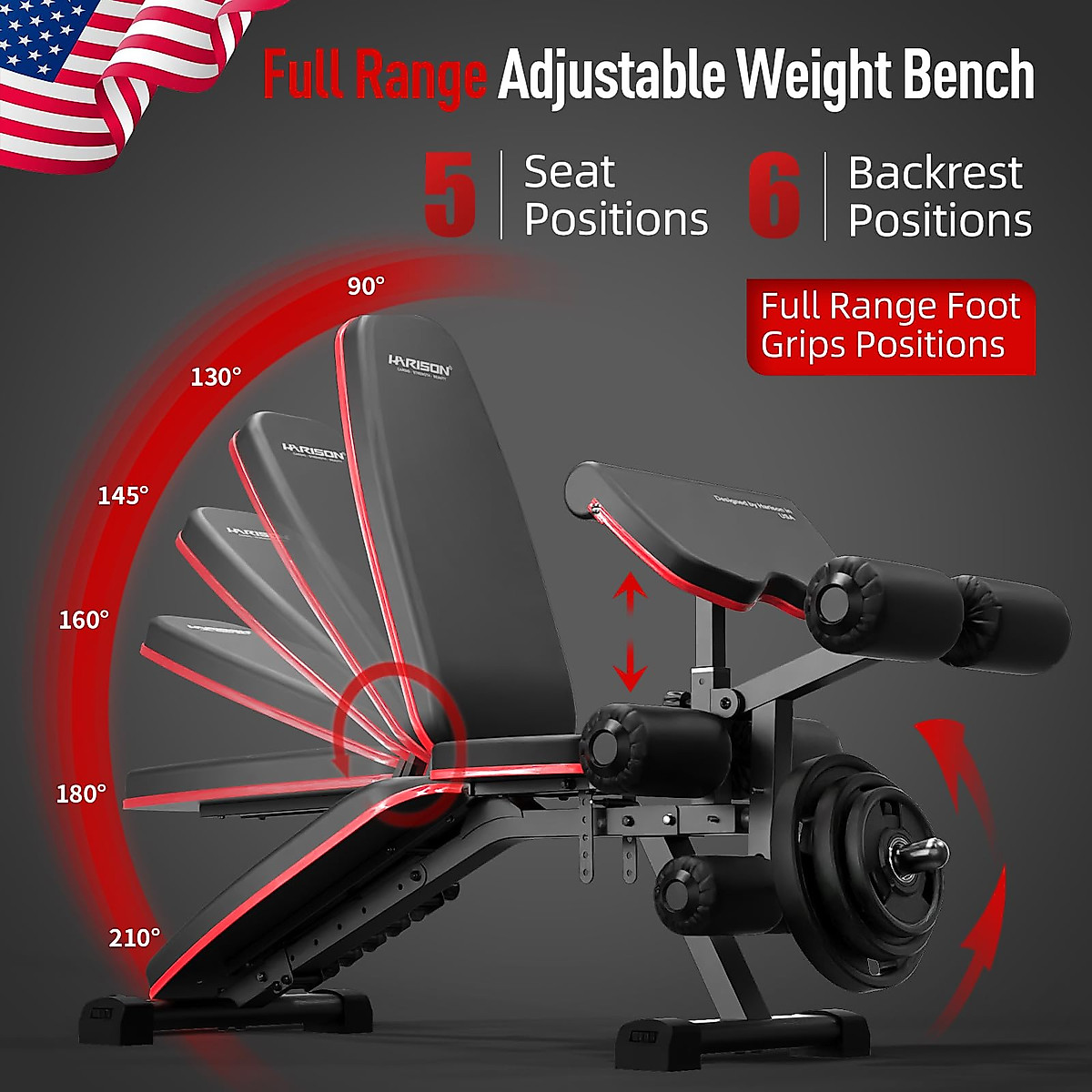 HARISON Adjustable Weight Bench with Leg Extension and Preacher Pad, Flat Incline Decline Exercise Bench for Home Workout Weight Training (2024)