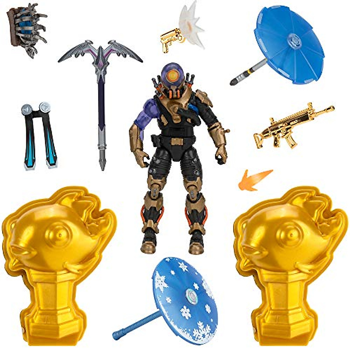 FORTNITE Cyclo Solo Mode Core Figure and 2 Mythic Goldfish Collectibles - 4 Inch Collectible Action Figure, Plus Accessories