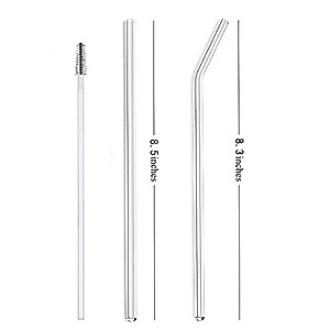 EVEREST GLOBAL Reusable Glass Straws 12 in 1 set 8.5" Drinking Straw for Smoothies Cocktails Bar Accessories Straws with Brushes Inside