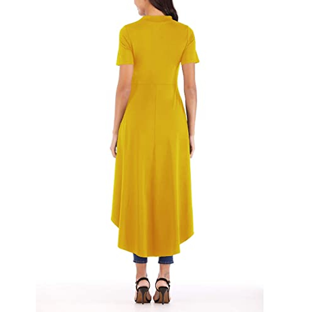 Women's Ruffle High Low Asymmetrical Irregular Hem Tops Short Sleeve Tunic Top Yellow S