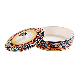Bico Tunisian Ceramic 8.8 inch Tortilla Warmer, Tortilla Server with Lid, Taco Holder for Mexican Fiesta Party, Taco Tuesday, Cinco De Mayo, Microwave and Dishwasher Safe