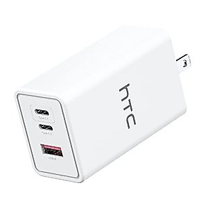 HTC 65w USB C Wall Charger 3 Ports, GaN Fast Charger Block Type C Wall Charger Foldable Plug Travel Adapter for iPad/iPad Mini, MacBook Air/Pro, iPhone 13/13Pro/13 Pro Max/12/11, Pixel, Galaxy, Switch