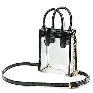 Clear PVC Shoulder Handbag Women Crocodile Vegan Leather Mini Tote Cross Body Bag Purse (Black Croc)