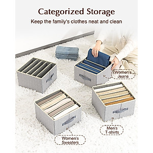 Homsorout Jeans Organizer for Closet - 4 Pack Clothes Drawer Organizer, 5-Cell Foldable Wardrobe Clothes Organizer with Handles, Closet Organizers and Storage for Jeans, T-shirts (Blended)