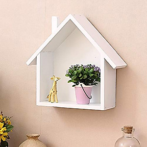 BESPORTBLE 2Pcs House Shaped Wall Storage Shelf Rustic Display Rack Kid Room Decoration for for Nursery Bedrooms Living Room (White Pink)