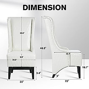 ME2 22" W Luxury Leather Chair for Dining Room High Back Accent Chair for Living Room, Solid Wood Frame Side Chair with Wood Legs Dining Chair for Restaurant/Dining Room, White