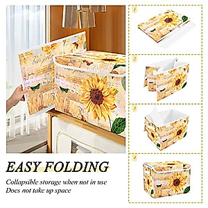 innewgogo Sunflowers Butterflies Storage Bins with Lids for Organizing Foldable Storage Box With Lid with Handles Oxford Cloth Storage Cube Box for Study Room