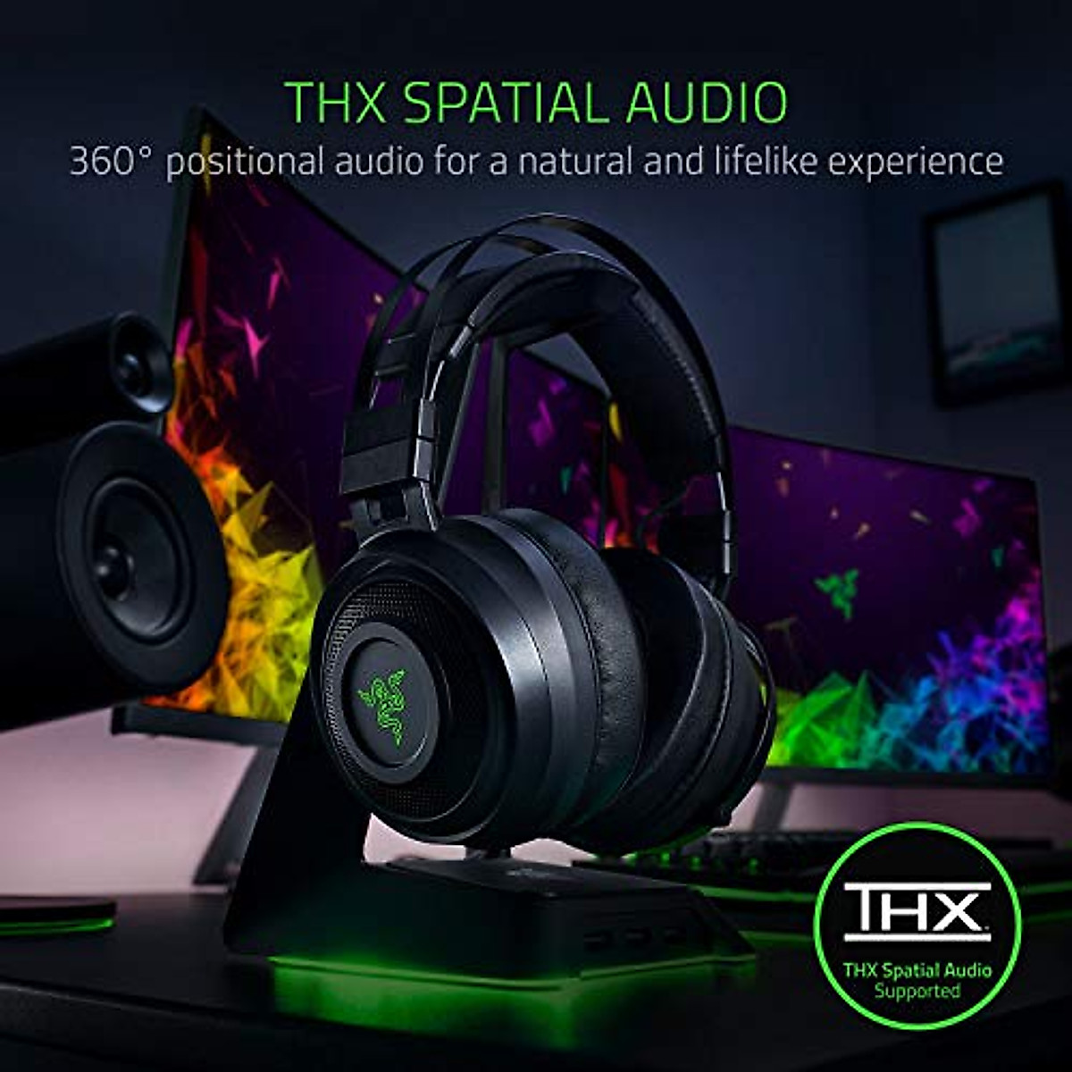Razer Nari Wireless 7.1 Surround Sound Gaming Headset: THX Audio, Auto-Adjust Headband & Swivel Cups, Chroma RGB, Retractable Mic, For PC, PS4, PS5, Black