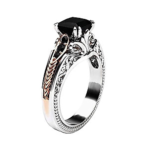 925 Sterling Silver Black Onyx and White Diamond Women's Diamond Ring Engagement Ring Stone Promise Teardrop Halo Bridal Ring