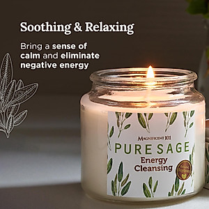 Magnificent 101 Pure Sage Aromatherapy Candles – 14 Oz - 56 Hour Burn| Soy Wax Glass Candle for Energy Cleansing, Purification, Manifestation, & Chakra Healing