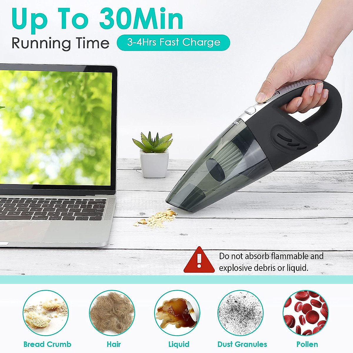 KOCASO Portable Handheld Vacuum Cleaner Automative Vacuum Cordless Rechargeable with High Power and Strong Suction Mini Lightweight Car Vacuum Cleaner Wet Dry for Dust,Car,Home, Pet Hair