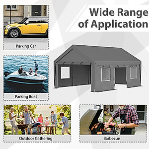 DetalleGo Carport, 13x20 ft Heavy Duty Carport Canopy with Removable Sidewalls and Doors, Portable Garage with Roll-up Ventilated Windows Storage Shelter for Car, Truck, SUV, Boat