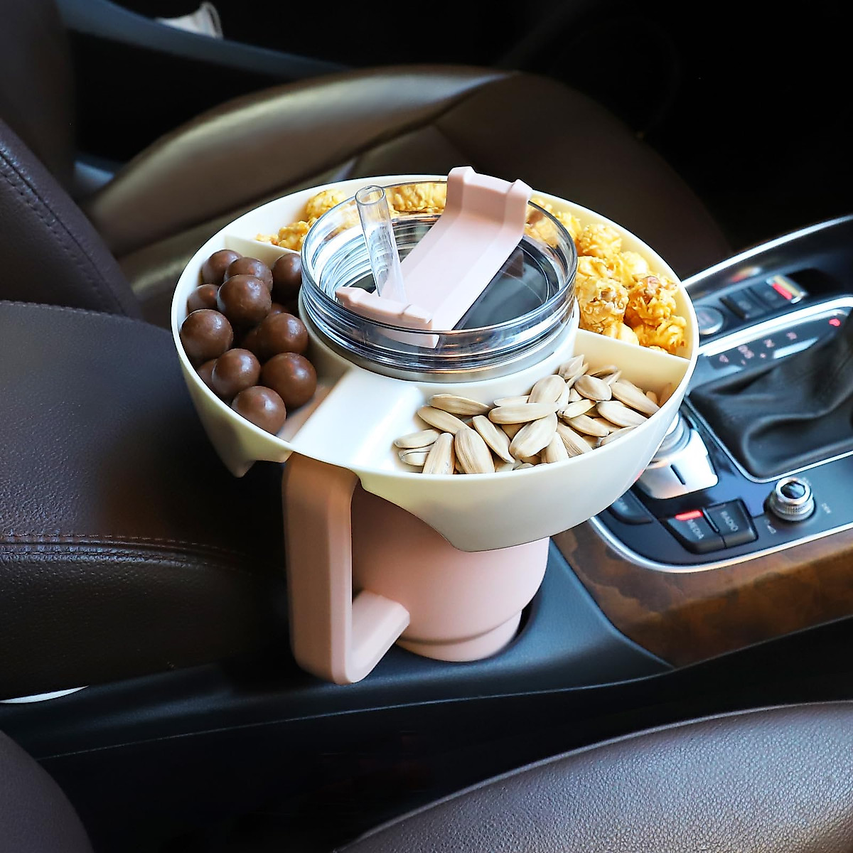 MEETI Snack Bowl for Stanley Cup, Reusable Snack Ring Compatible with Stanley Quencher H2.0 30OZ / 40OZ Tumbler with Handle, Stanley Cup Accessories, Snack Bowl (Cream, 40OZ)