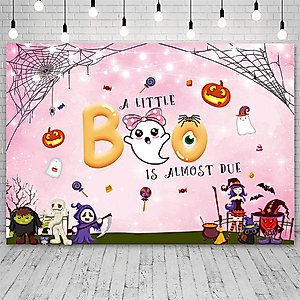 Sendy 7x5ft Halloween Baby Shower Backdrop for Girl A Little Boo is Almost Due Photography Background Ghost Spider Web Pumpkin Lamp Party Decorstions Cake Table Banner Photo Booth Supplies