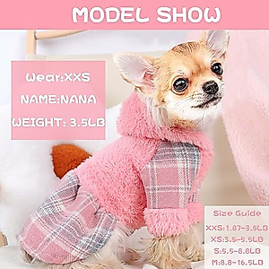Winter Dog Dress, Cute Warm Fleece Dog Hooded Sweater, for Small Dogs Girl, Pink Plaid Puppy Dresses Clothes for Chihuahua Yorkie,Cat Apparel (Pink, X-Small)