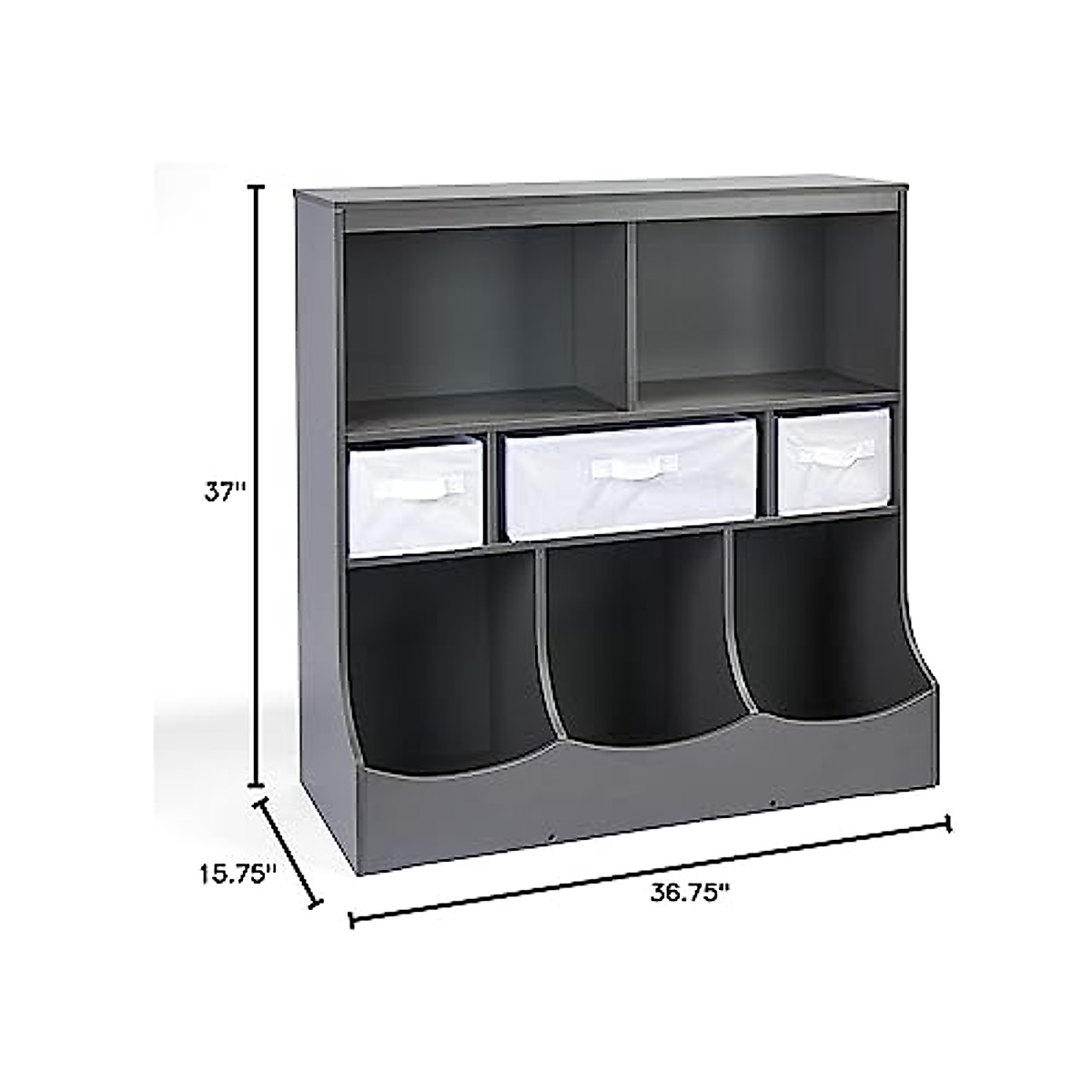 Badger Basket Combo Bin Toy Storage Unit and Book Shelf for Kids with 3 Baskets - Cool Gray