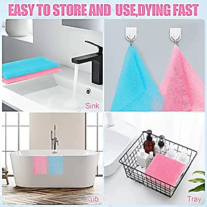 2 Pcs African Net Sponge, African Exfoliating Clean Bath Sponge, Bath Bath Towels,Nylon Net,Wash Cloths,Back Scrubber for Shower, Suitable for Daily use (Lake Blue Pink)