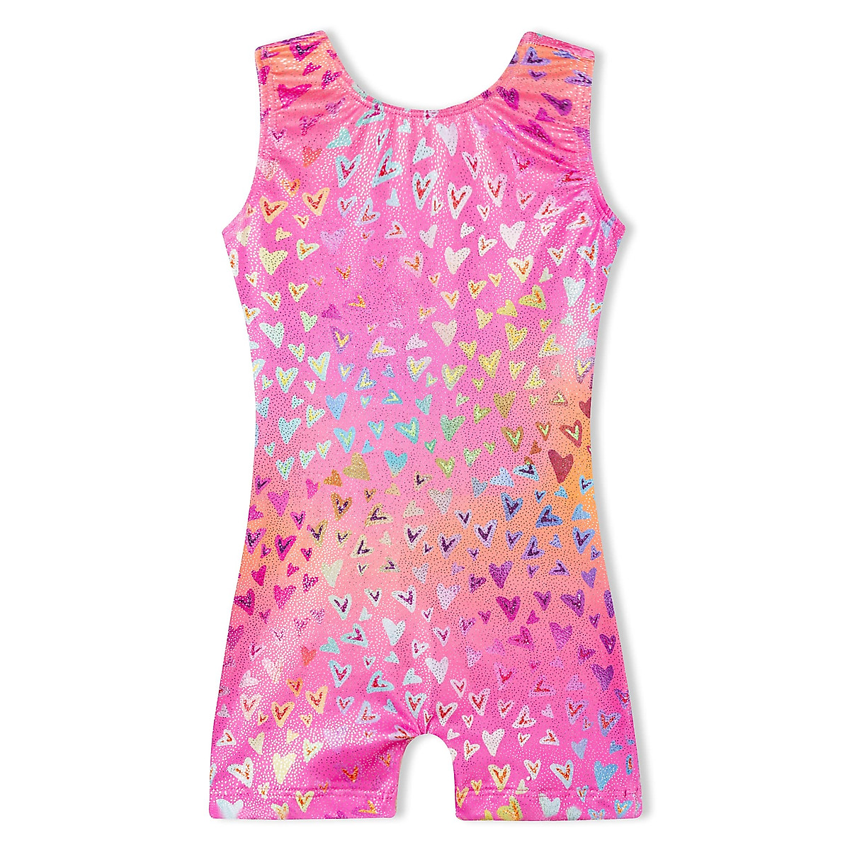Domusgo Girl Gymnastics Leotard Size 8-9 Years Old Sparkle Nenon Love Heart Biketard Soft Colorful Jazz Scrawl Unitard Fitted Ballet Dancewear for Children Team Sport