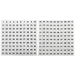 Number Sticker 1 to 200 Ruiwaer 20 Sheets Vinyl Continuous Digital Sticker 0.4 Inch Small Circular Digital Self Adhesive Sticker Storage Finishing Sticker (10 Sheets 1 to 100 and 10 Sheets 101 to 200)