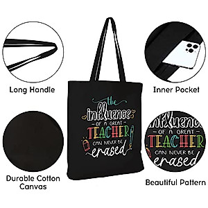 CARAKNOTS Teacher Gifts Teacher Bag Black Teacher Appreciation Gifts for Women Teacher Christmas Gifts Thank you End of Year Birthday Graduation Gifts for Teachers Tote Bag with Pocket Cotton Canvas