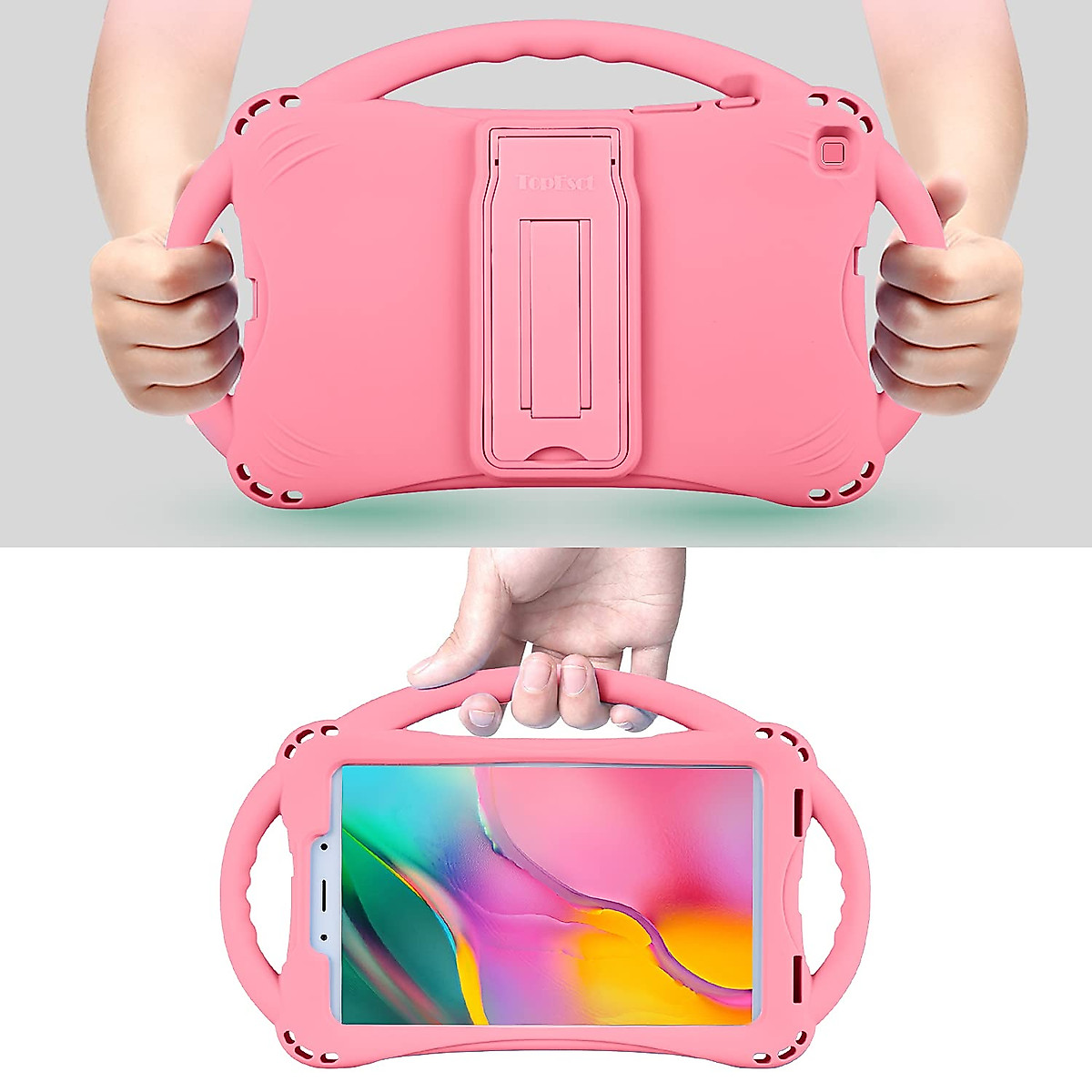 Kids Case for Samsung Galaxy Tab A 8.0 2019 SM-T290/295, TopEsct Premium Silicone Shockproof Light Weight Protective Handle Stand Case for Galaxy Tab A 8.0(Pink)