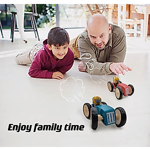 Lecelzie Toddler Wooden Toy Cars Montessori Toys for 1 2 3 4 Year Old Boys Girls Birthday Gift Party Favors for Kids Race Car Push and Pull Toys for 3-5