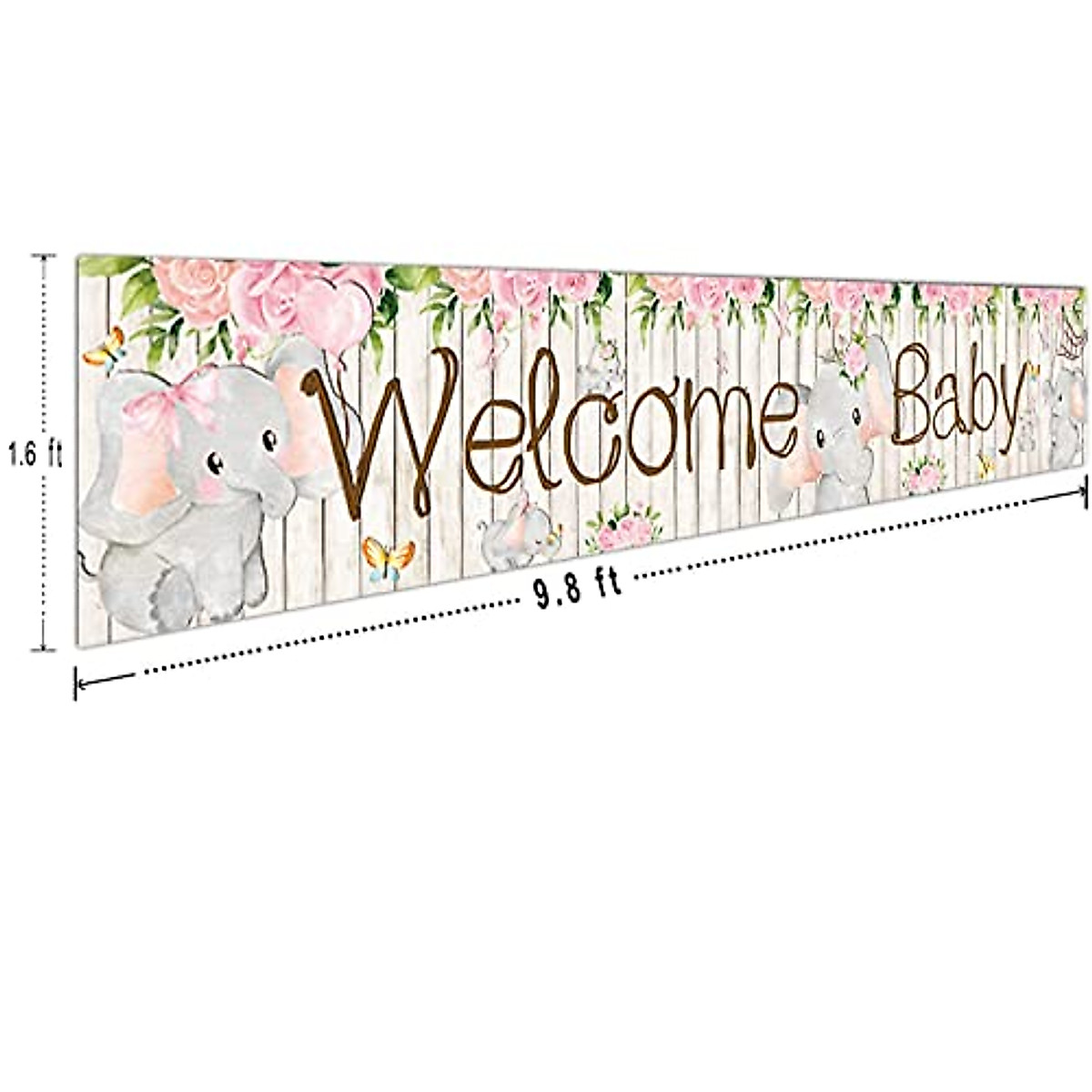 CHXSM 9.8 x 1.6 ft Pink Elephant Welcome Baby Yard Sign Banner Girl Shower Party Supplies Decorations Backdrop Background