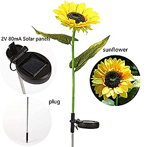 Solar Sunflower Lights Garden Decor -Solar Sunflower Outdoor Decorative Lights Solar Flowers Lights Solar Sunflowers Outdoor Waterproof Decor for Court Yard, Front , Patio, Balcony (2 Pack)