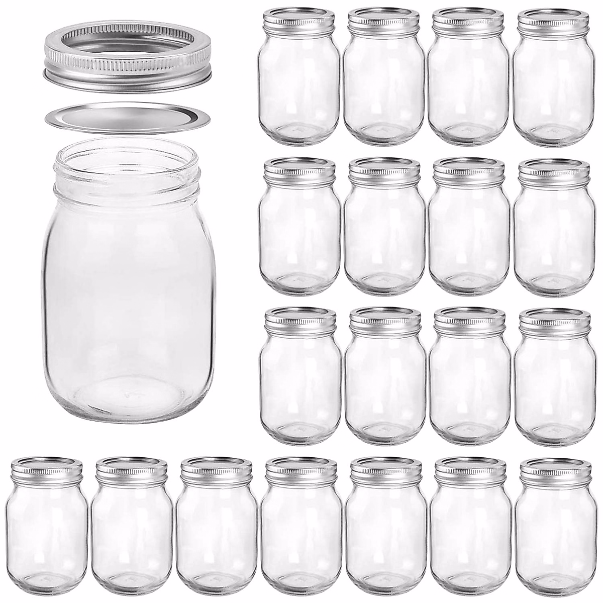 Accguan 12oz / 350ml Mason Jars with Airtight Lids, Glass Jar With Regular Lids, Clear Glass Jar Ideal for Jam,Honey,Wedding Favors,Shower Favors, Set of 20