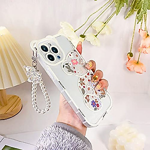 NITITOP Compatible for iPhone 13 Pro Max Case Clear Cute Flower Floral Bear for Girls Women Pattern with Bear Ears Soft TPU Shockproof Protective Girly Cover-Bear
