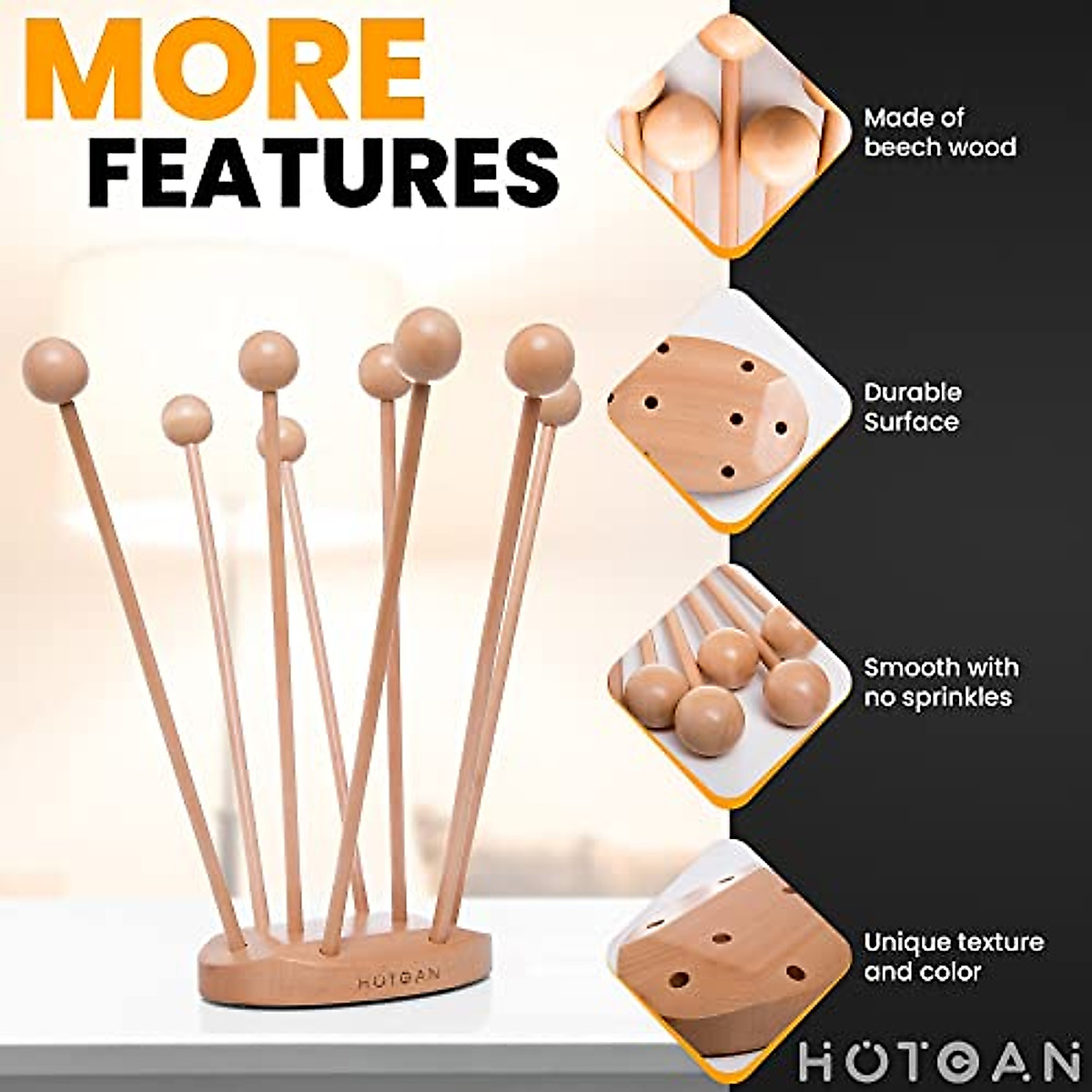 HOTCAN Plastic Bag Drying Rack, Reusable Bag Drying Rack, Bottle Drying Rack Space Saving for Kitchen, Bottle Dryer Rack, Beech Wood Drying Rack, Easily Assembled and Disassembled for Storage