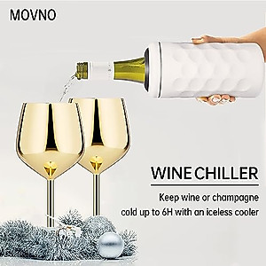 Wine Chiller Bucket with Stainless Steel Ice Cubes, Portable 750ml Wine Bottle Chiller Keep Beverages Cold, Wine Bottle Cooler Vacuum Insulated Wine Gifts for Women - White