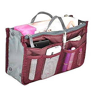 Travel Insert Handbag Organiser Purse Nylon Handbag Insert Comestic Gadget Large Liner Organizer Tidy Bag Wine Red for Women by TheBigThumb