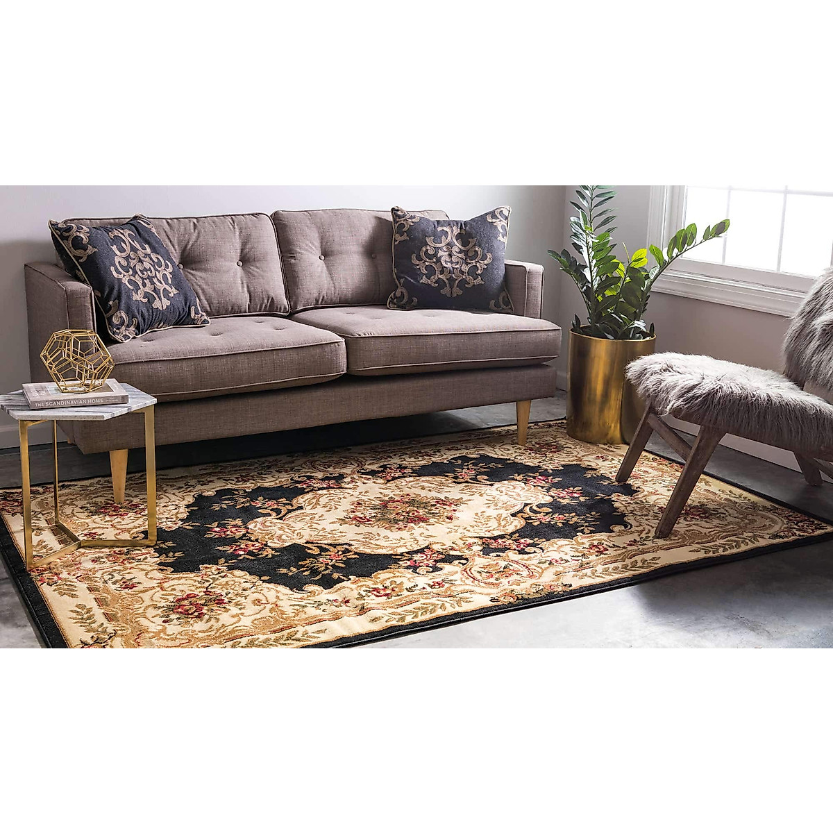 Unique Loom Versailles Collection Traditional Classic Medallion Motif Area Rug (9' 0 x 12' 0 Rectangular, Black/ Ivory)