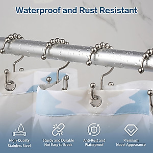 DAWNER Shower Curtain Hooks, Rust Proof Metal Easy Glide Double Rings, Stainless Steel Hangers for Bathroom Curtains, Set of 12, Brushed Nickel