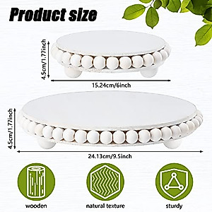 Yookeer 2 Pcs Wooden Risers for Displays Round Wood Riser Distressed Wood Risers Farmhouse Pedestal Display Stand Rustic Pedestal Stand Beaded Decor for Tiered Trays Home(6/ 9.5 Inch,White)