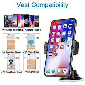 APPS2Car Suction Cup Phone Holder for Car with Adjustable Arm, Low Profile Dashboard Phone Mount Compact Windshield Window Dash Mobile Stand Compatible w/All iPhone and Android Cell Phones
