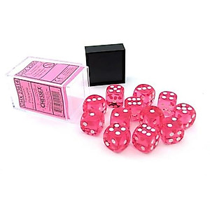 Chessex Polyhedral Translucent 12-Die Set, 16mm 6D Pink/White Dice for Dungeons and Dragons (DND), Role Playing Games, MTG, Pathfinder, Table Game, Board Games