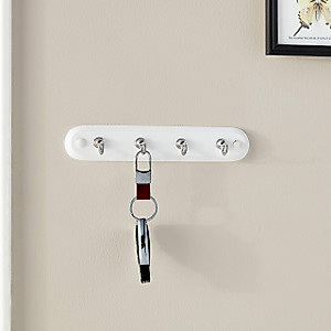 Spectrum, Modern Entryway Organizer & Wall Décor Diversified Four Key Rack, Wood Hooks, 4, White/Chrome