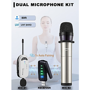 Alvoxcon Wireless USB Microphone for iPhone & Computer, Rechargeable Handheld & Lapel Mic System for MacBook, PC Laptop, Zoom Meeting, Classroom Teaching, Teacher Podcast, vlog